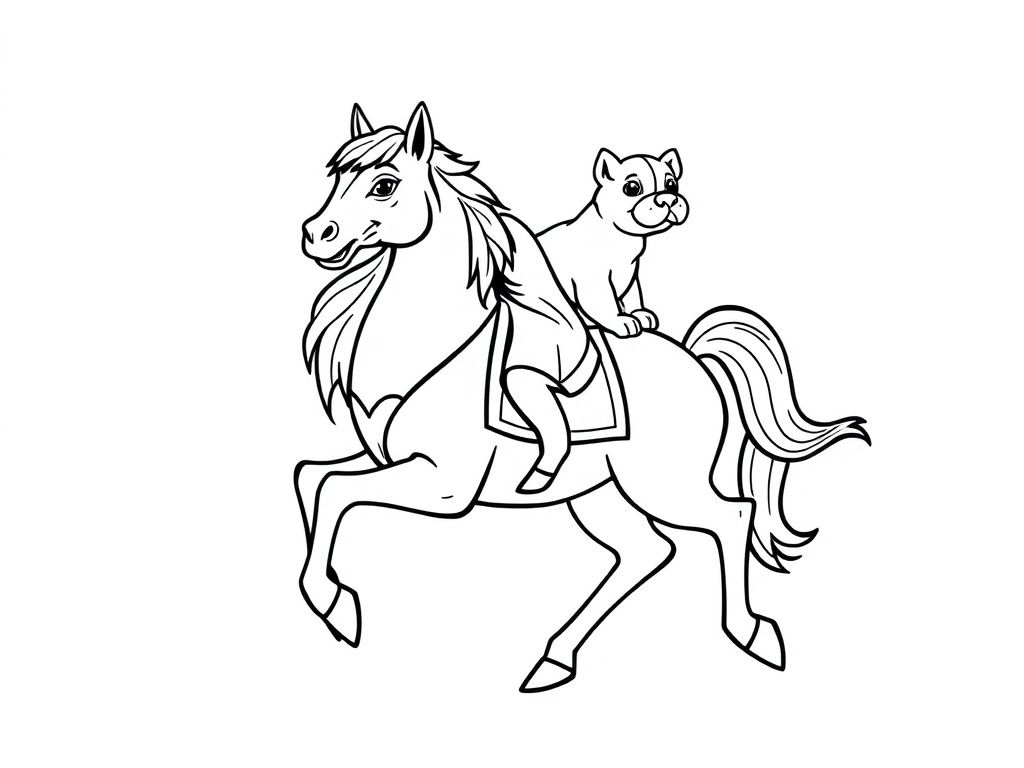 Cartoon Fox Riding Horse Coloring Page - Free Printable Coloring Page