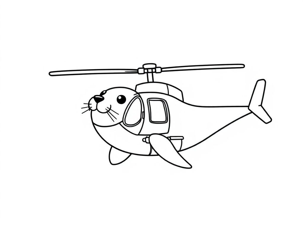 Seal Flying Helicopter Coloring Page - Free Printable Coloring Page