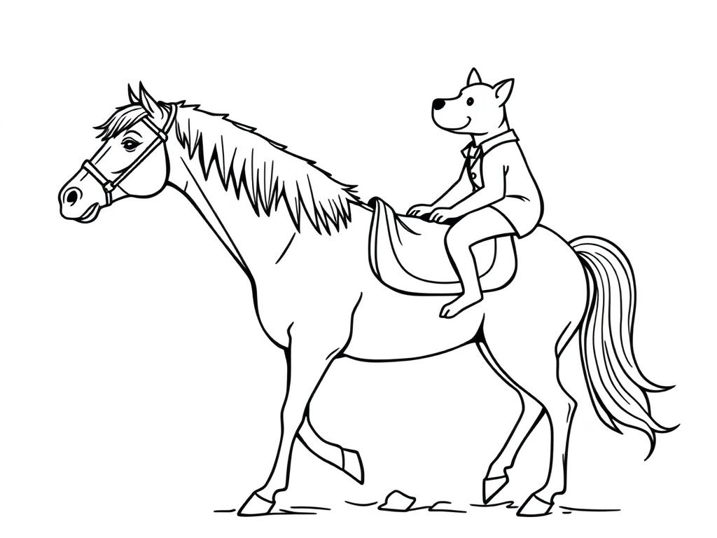 Cartoon Fox Riding Horse Coloring Page - Free Printable Coloring Page