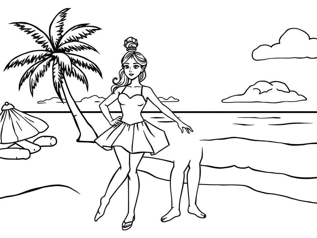 Mermaid Princess Beach Coloring Page - Free Printable Coloring Page