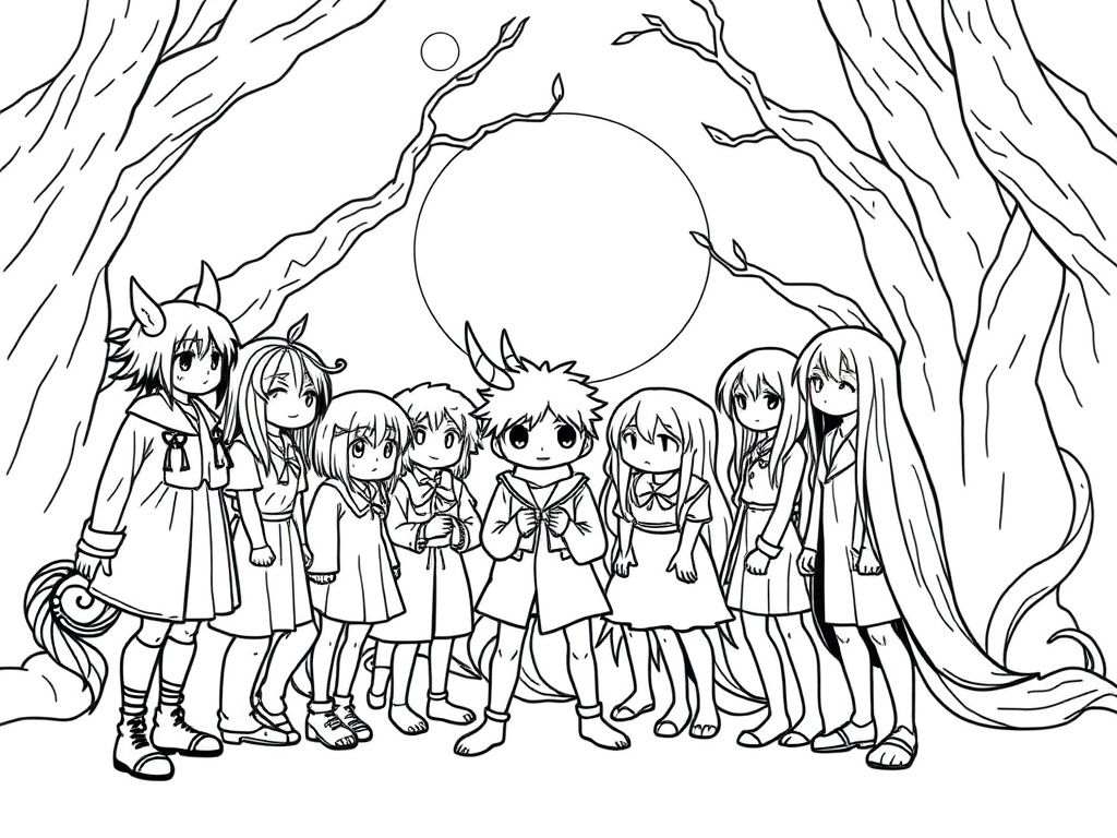 Anime Friends Coloring Page - Free Printable Coloring Page
