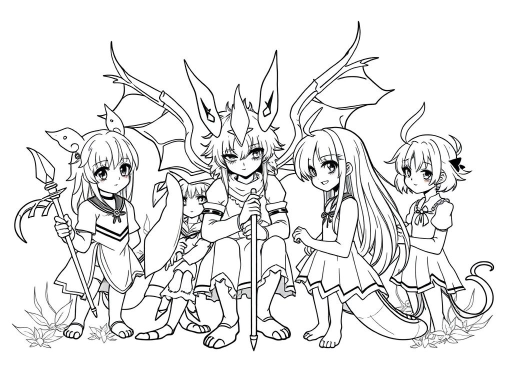 Anime Friends Coloring Page - Free Printable Coloring Page