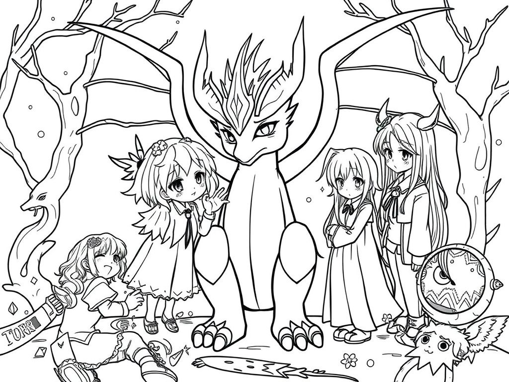 Fantasy Creature Friends Coloring Page - Free Printable Coloring Page