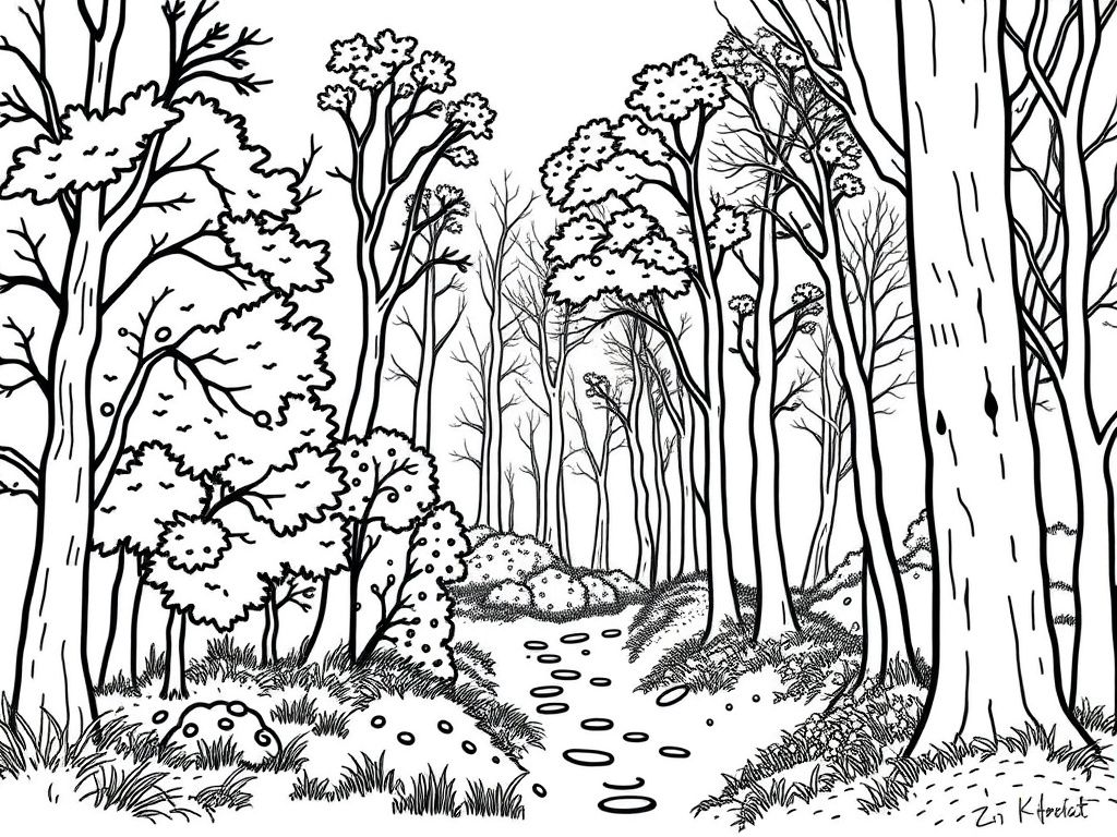 Forest Path Coloring Page - Free Printable Coloring Page