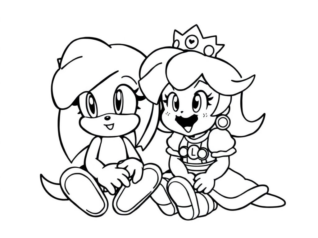 Tails and Princess Peach Friends Coloring Page - Free Printable ...
