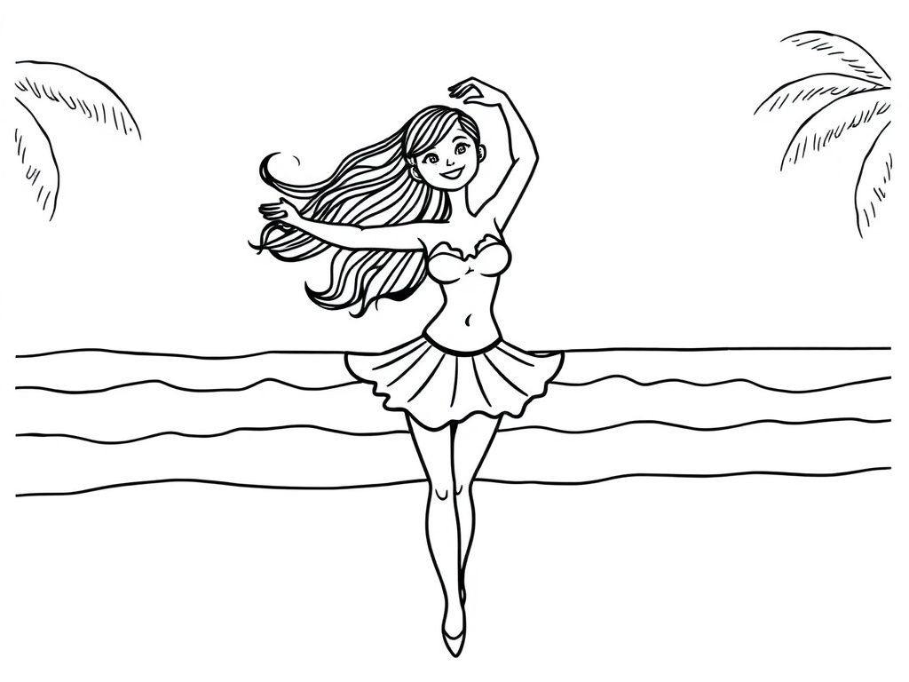 Mermaid Princess Beach Coloring Page - Free Printable Coloring Page