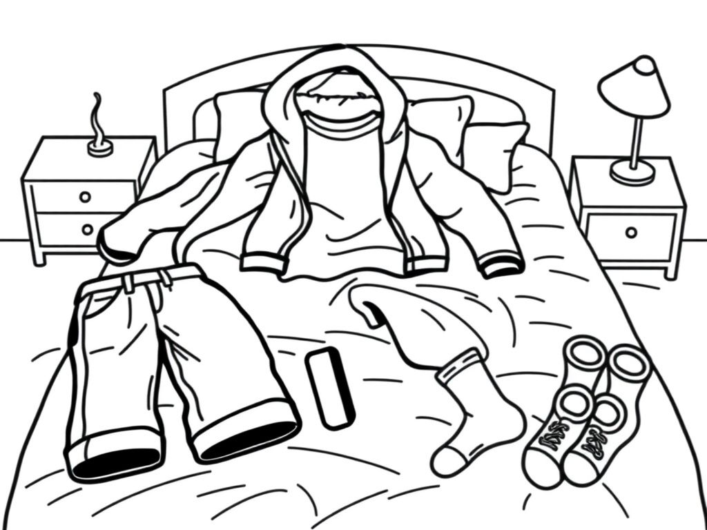 Clothes on Bed Coloring Page - Free Printable Coloring Page
