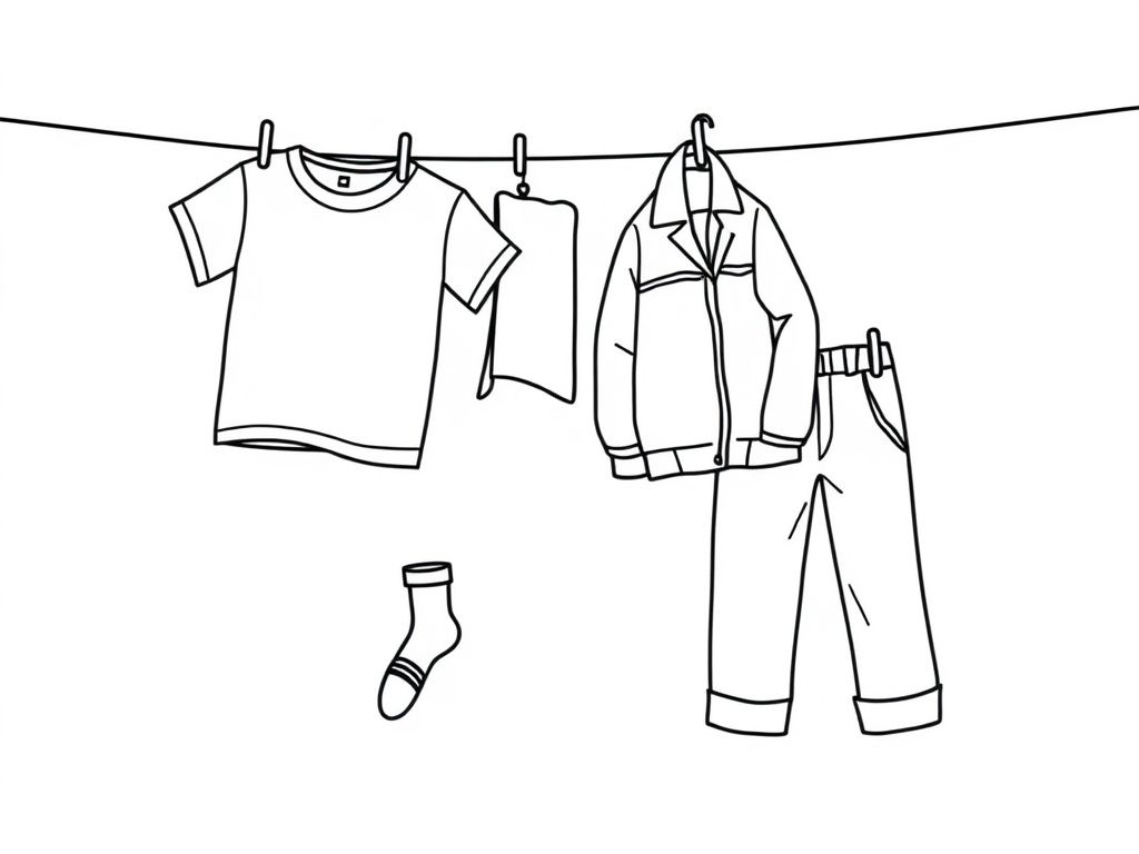 Clothes Hanging on a Line Coloring Page - Free Printable Coloring Page