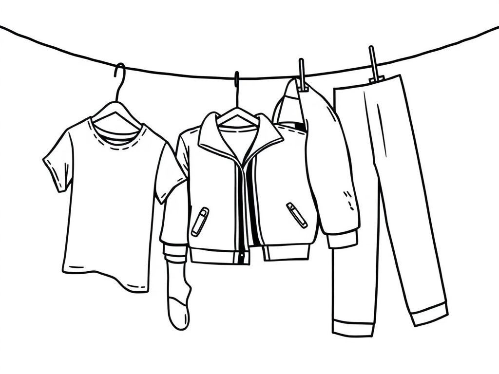 Clothes on a Line Coloring Page - Free Printable Coloring Page