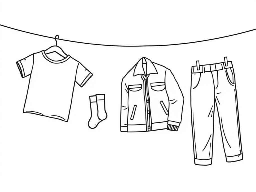 Clothes Hanging on a Line Coloring Page - Free Printable Coloring Page