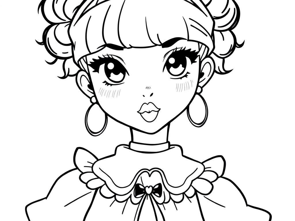 Anime Girl with Big Eyes Coloring Page - Free Printable Coloring Page