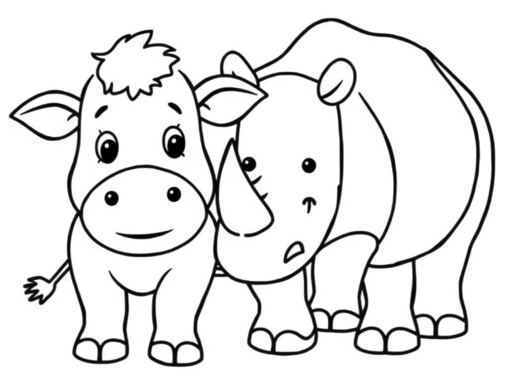 Warthog and Rhino Coloring Page - Free Printable Coloring Page