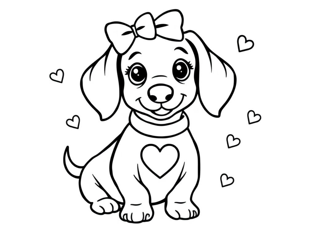 Cute Dog Coloring Page with Hearts - Free Printable Coloring Page