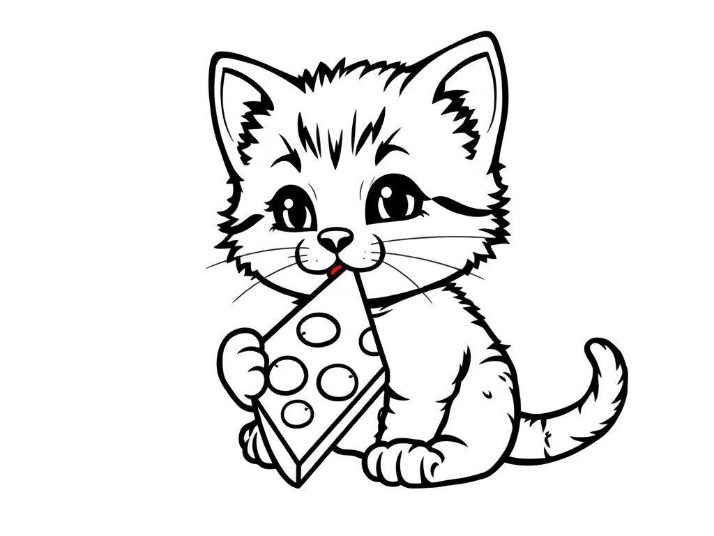 Kitten with Cheese Coloring Page - Free Printable Coloring Page
