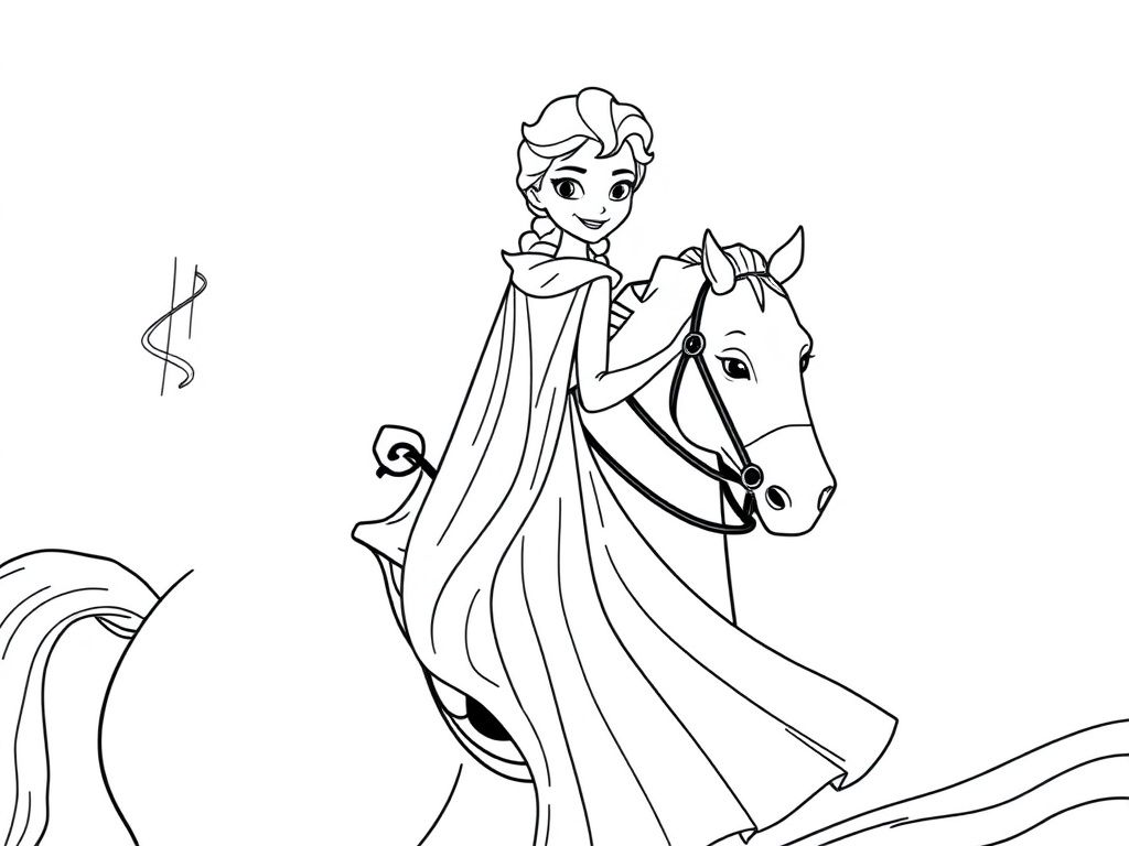 Elsa Riding a Horse Coloring Page - Free Printable Coloring Page