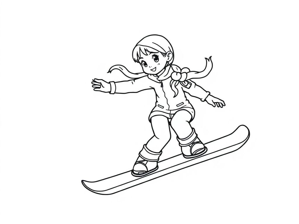 Girl Snowboarding Coloring Page - Free Printable Coloring Page