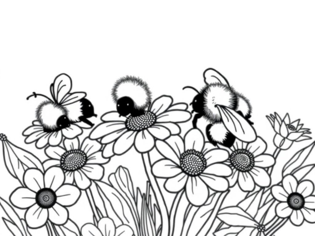 Bees and Butterflies Flowers Insects Coloring Page - Free Printable ...