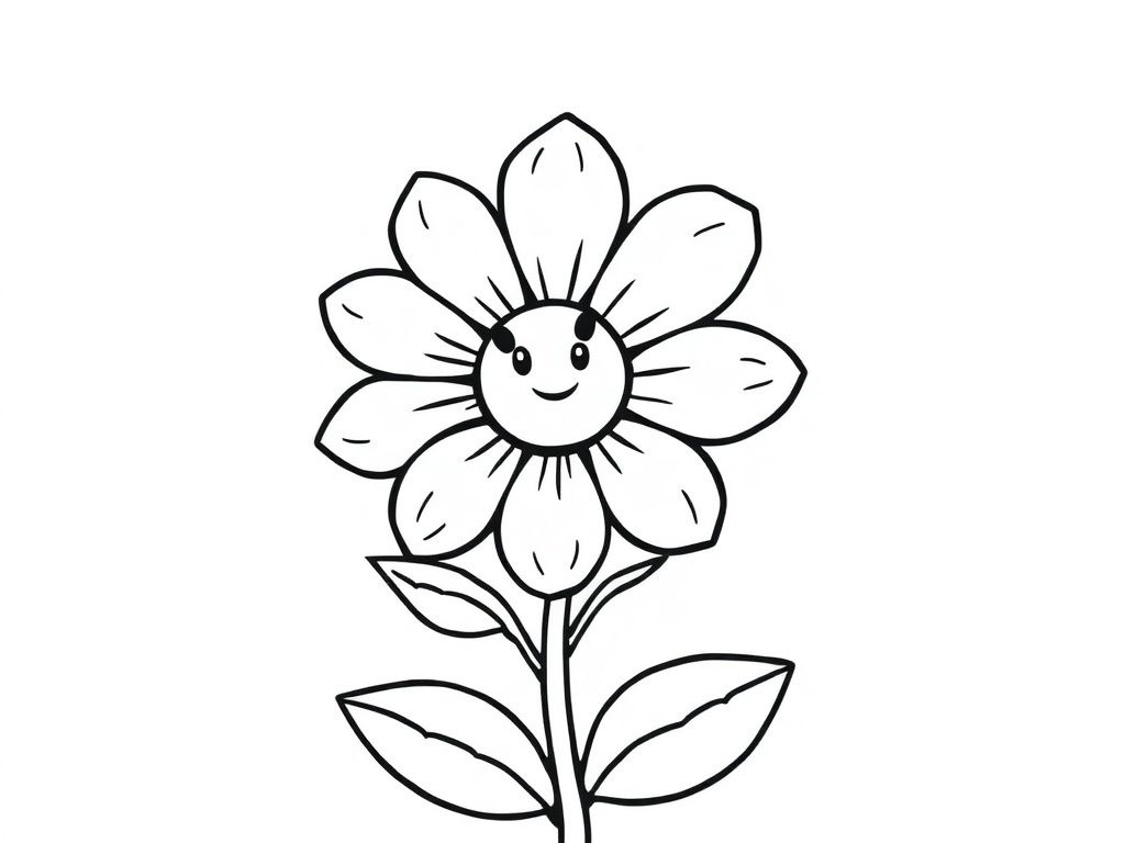 Smiling Flower Coloring Page - Free Printable Coloring Page