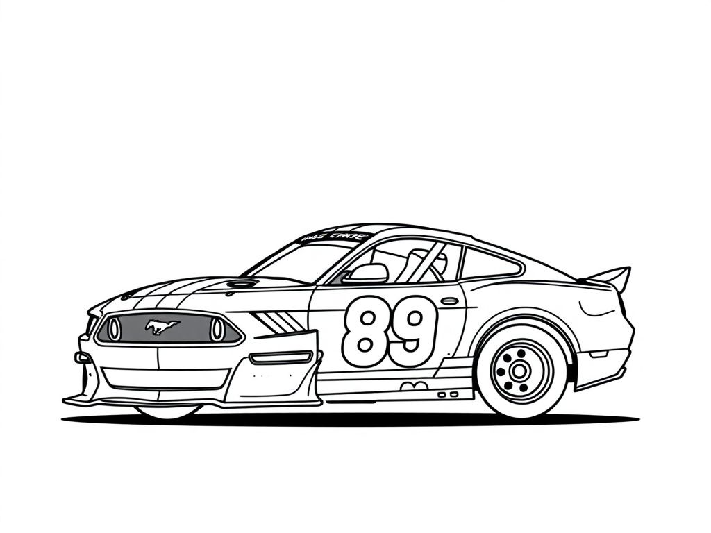 Race Car Coloring Page with Number 89 - Free Printable Coloring Page