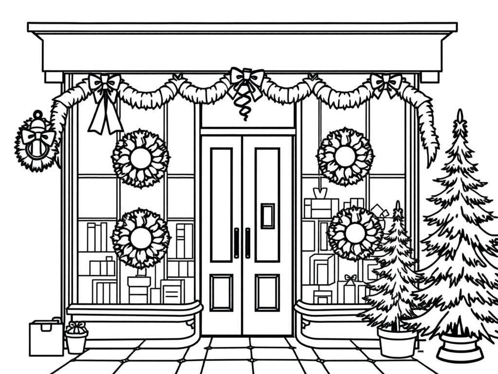 Christmas Storefront Coloring Page - Free Printable Coloring Page