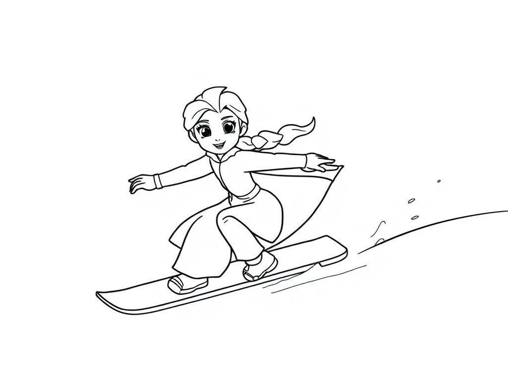 Girl Snowboarding Coloring Page - Free Printable Coloring Page