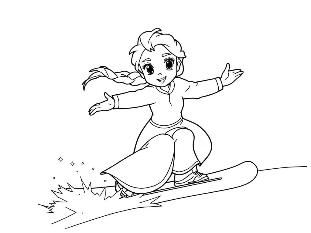 Elsa Snowboarding Coloring Page - Free Printable Coloring Page