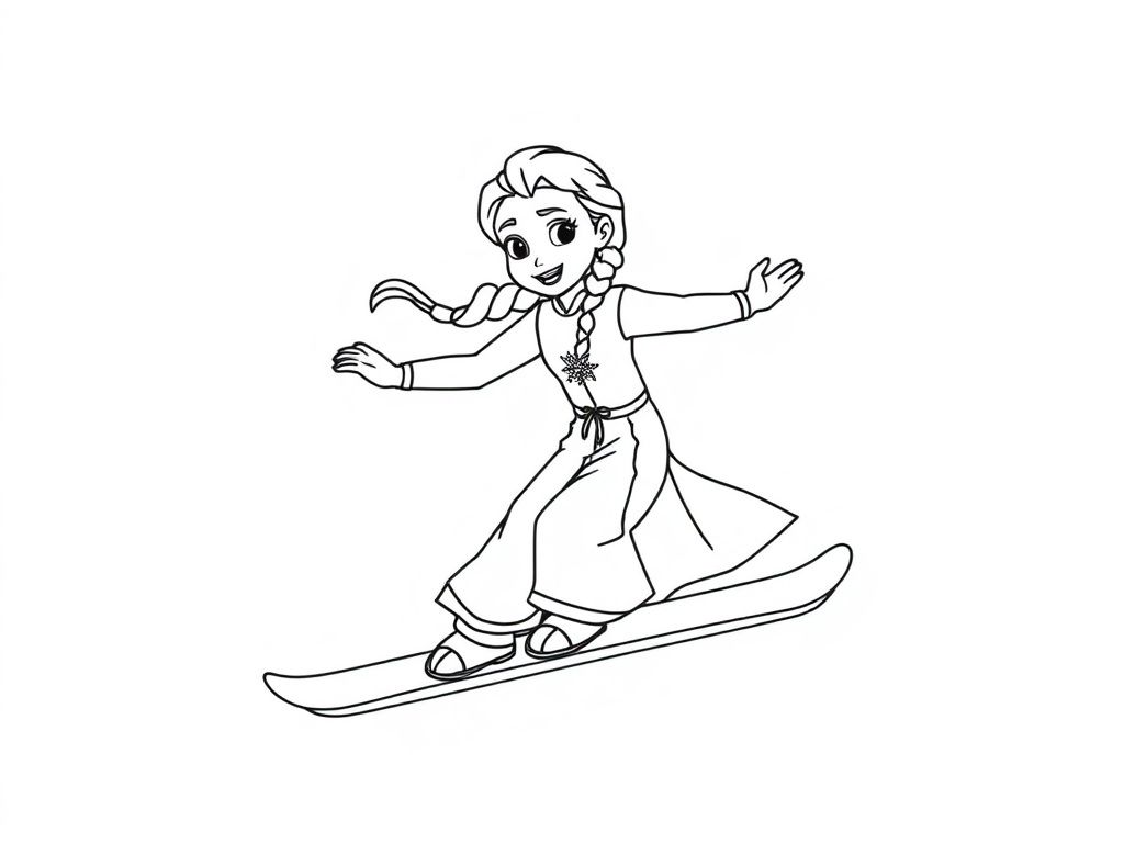 Elsa Snowboarding Coloring Page - Free Printable Coloring Page