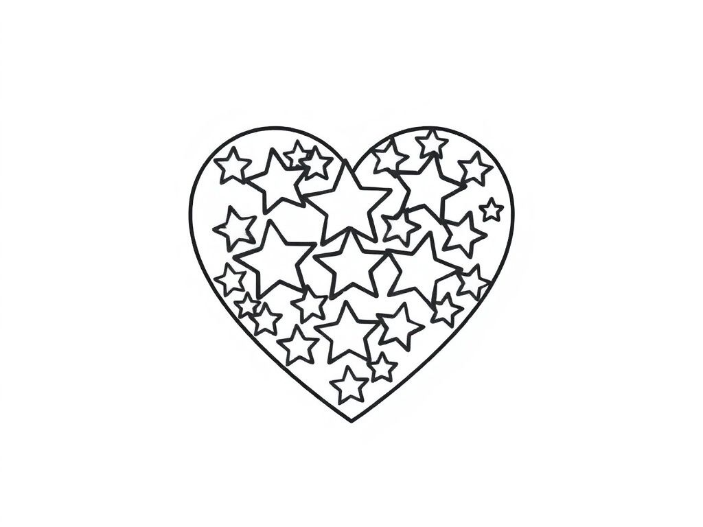 Heart with Stars Coloring Page - Free Printable Coloring Page