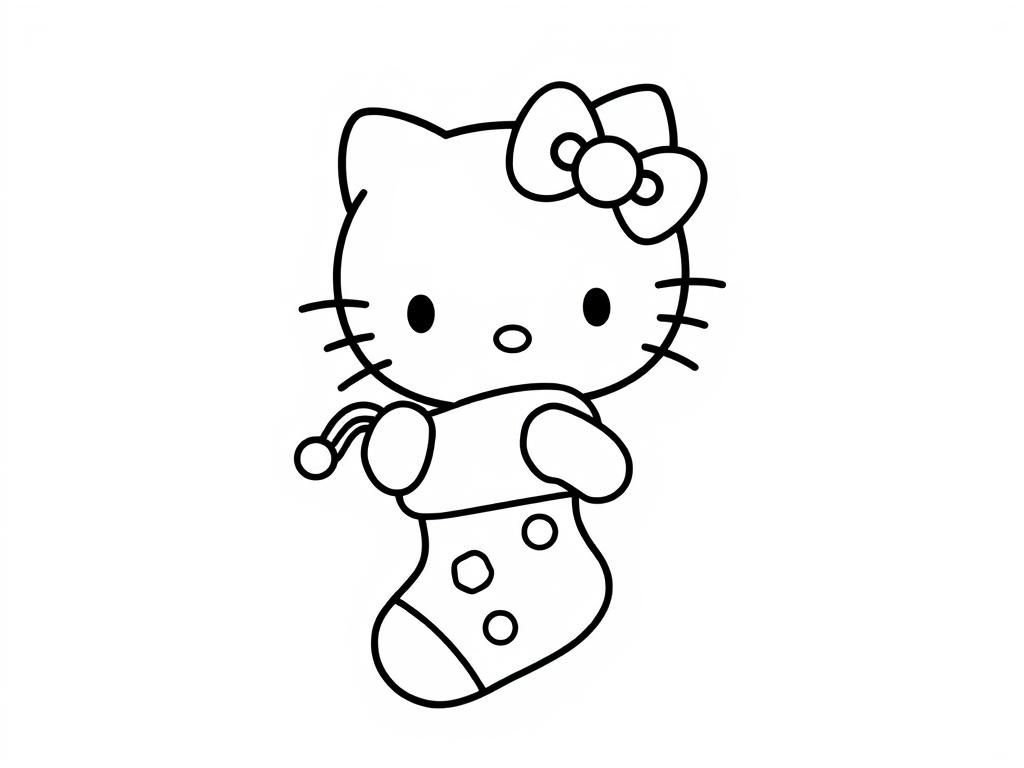 Hello Kitty Coloring Page with Stocking - Free Printable Coloring Page