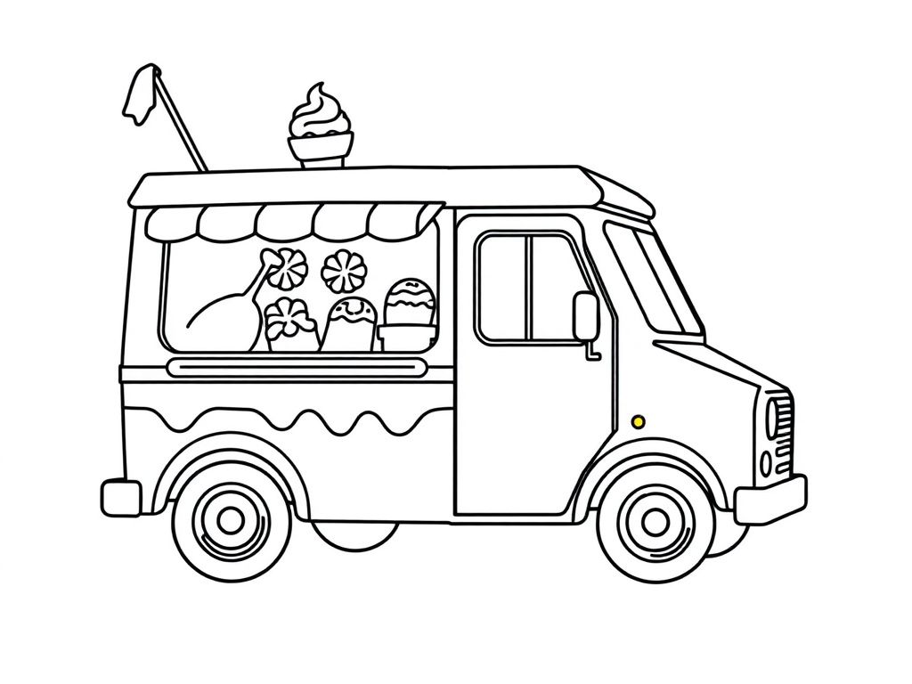 Fun Ice Cream Truck Coloring Page - Free Printable Coloring Page