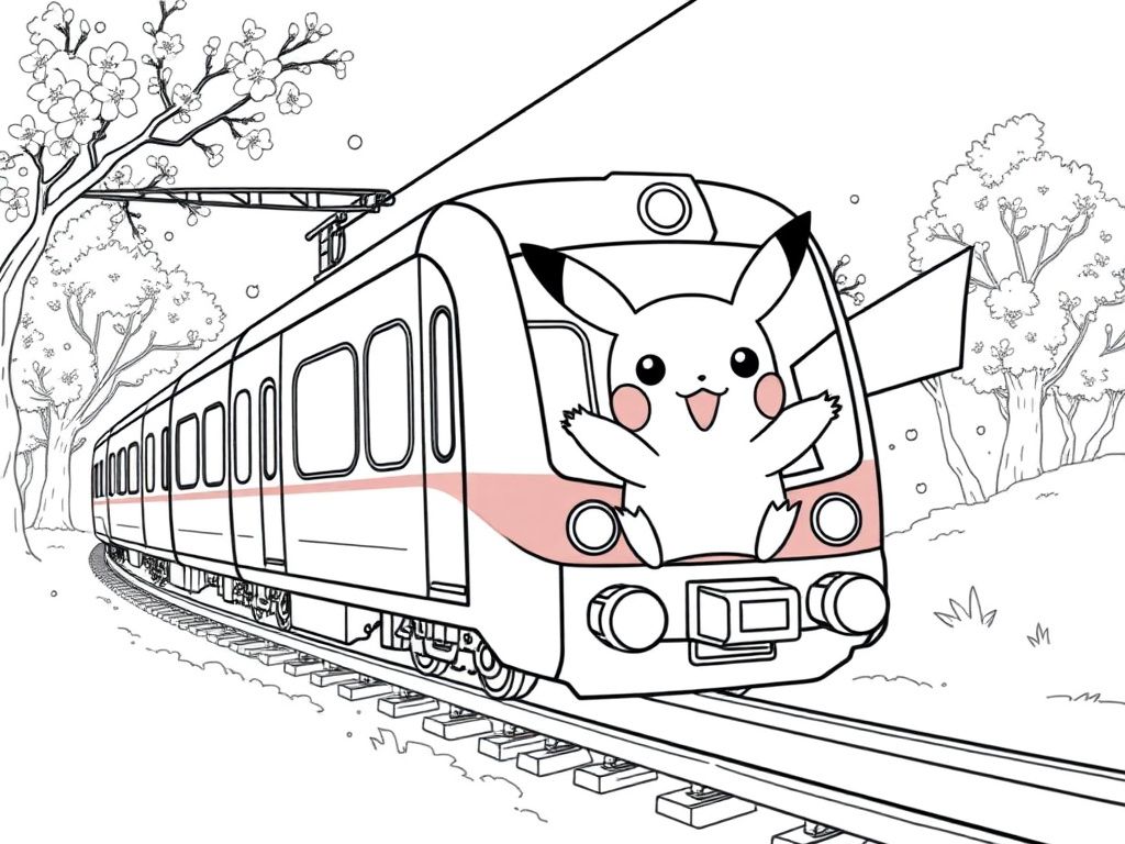 Pikachu Train Coloring Page - Free Printable Coloring Page