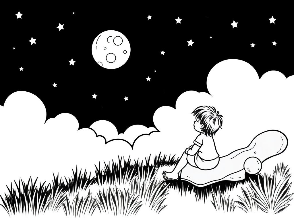 Boy On Skateboard Under Starry Night Sky Coloring Page - Free Printable ...
