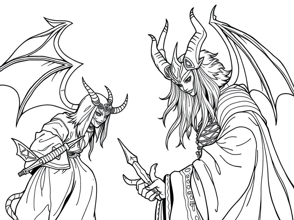 Demon Duo Coloring Page - Free Printable Coloring Page