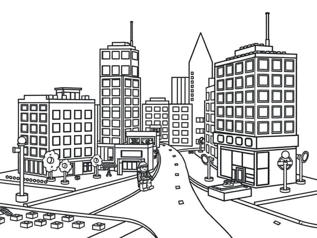City Riverbank Coloring Page - Free Printable Coloring Page