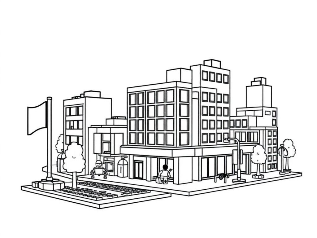 City Riverbank Coloring Page - Free Printable Coloring Page