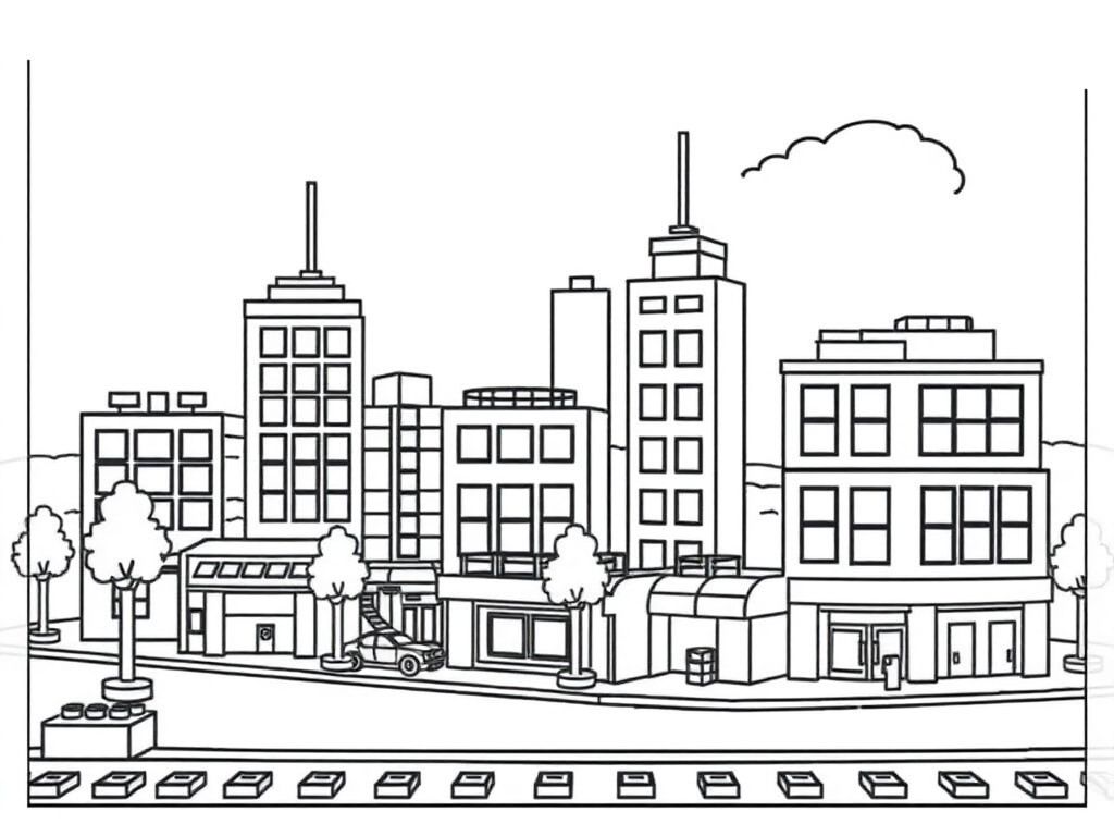 City Riverbank Coloring Page - Free Printable Coloring Page