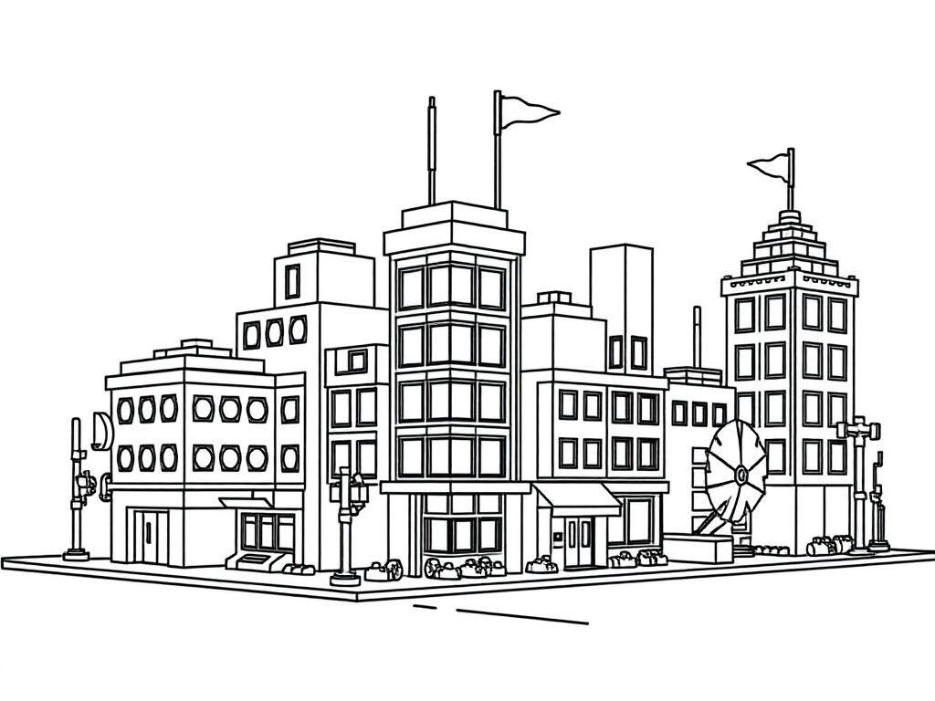 City Riverbank Coloring Page - Free Printable Coloring Page