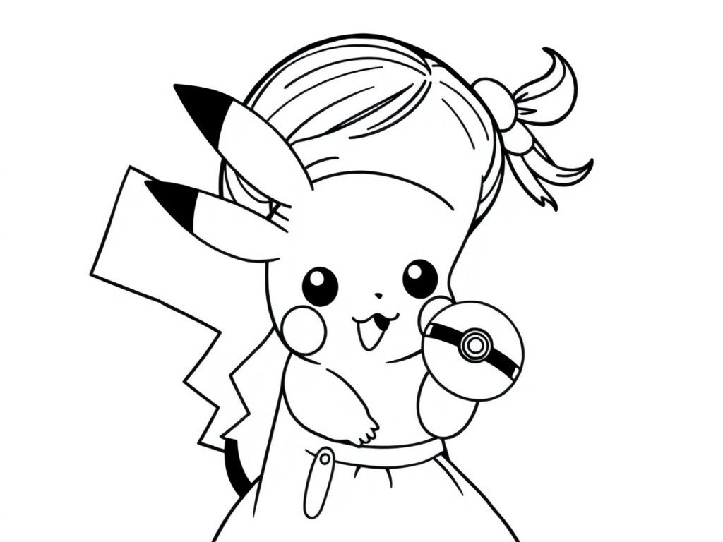 Girl with Pikachu Coloring Page - Free Printable Coloring Page