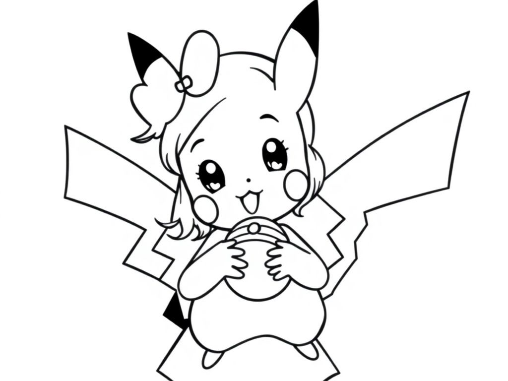 Girl with Pikachu Pokémon Coloring Page - Free Printable Coloring Page