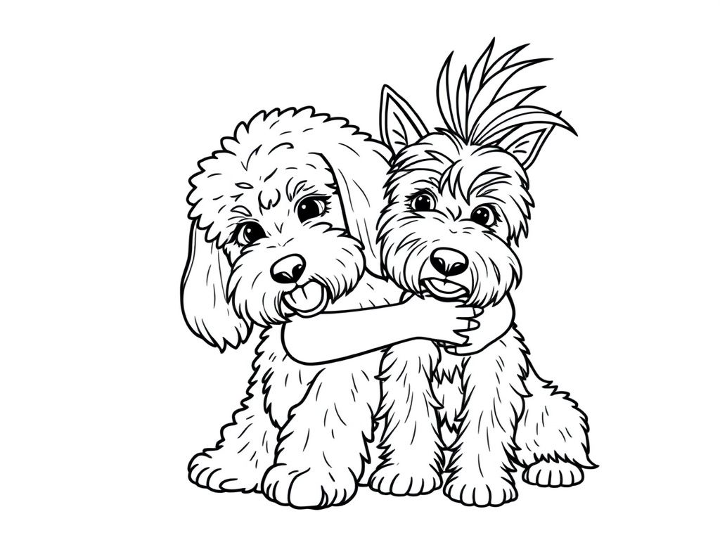 Friendly Dogs Coloring Page - Free Printable Coloring Page