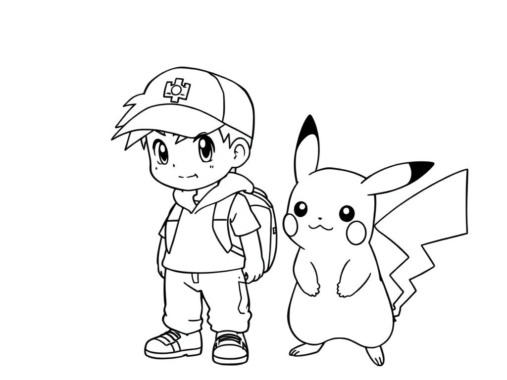 Girl with Pikachu Pokémon Coloring Page - Free Printable Coloring Page