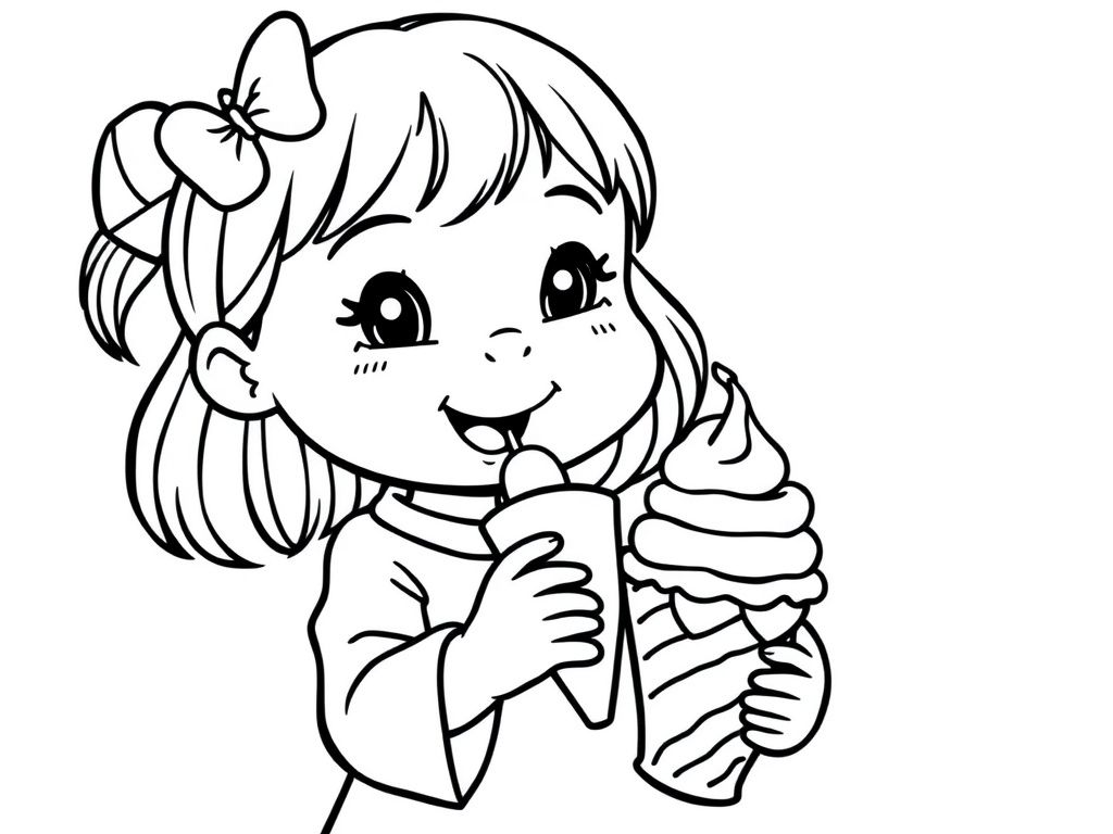 Girl Eating Ice Cream Coloring Page - Free Printable Coloring Page