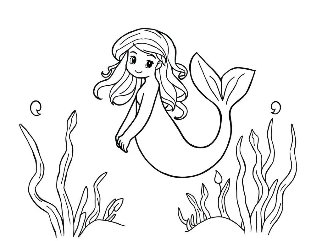 Mermaid Underwater Coloring Page - Free Printable Coloring Page