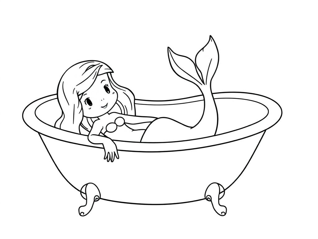 Mermaid in Bathtub Coloring Page - Free Printable Coloring Page