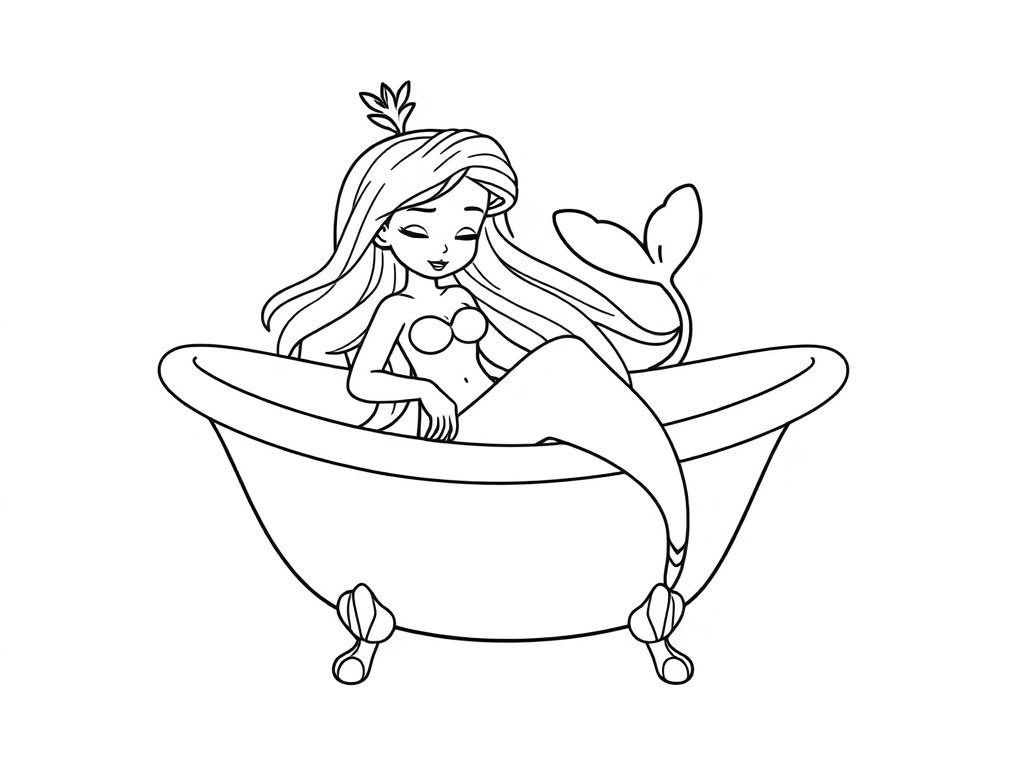 Mermaid in Bathtub Coloring Page - Free Printable Coloring Page
