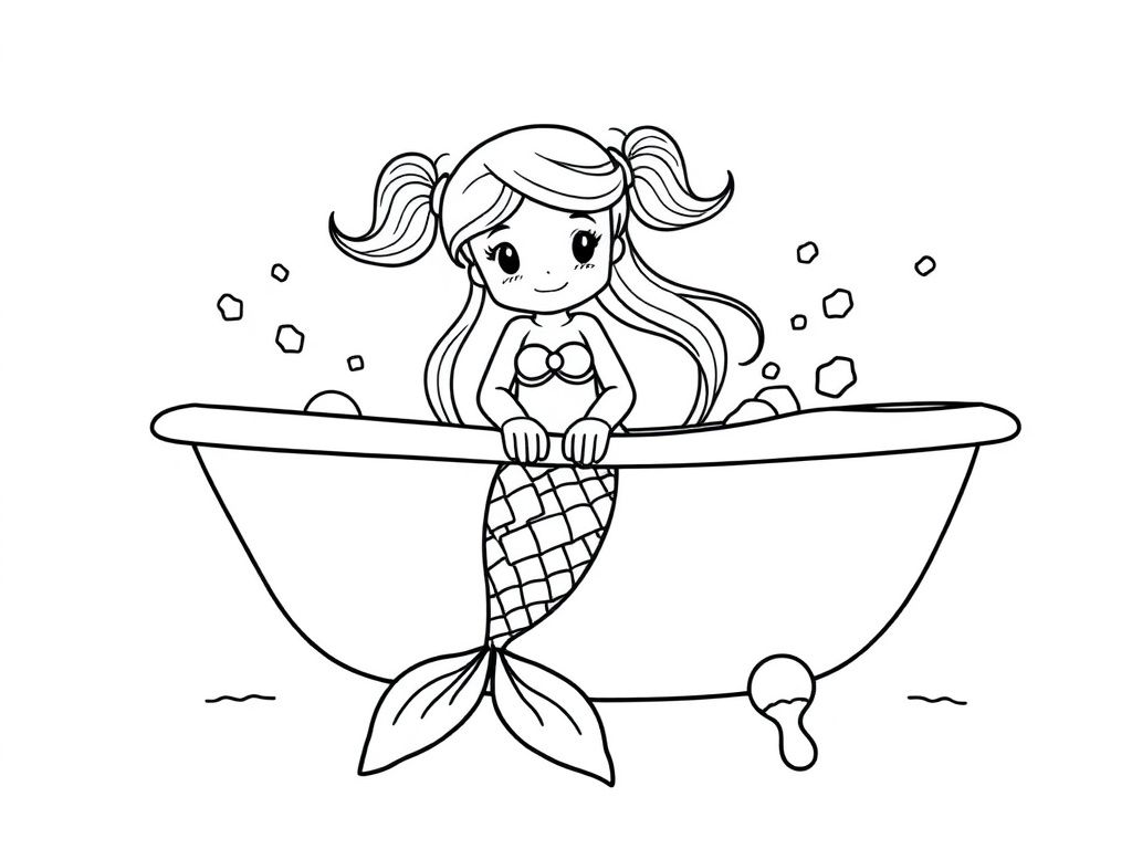 Mermaid in Bathtub Coloring Page - Free Printable Coloring Page