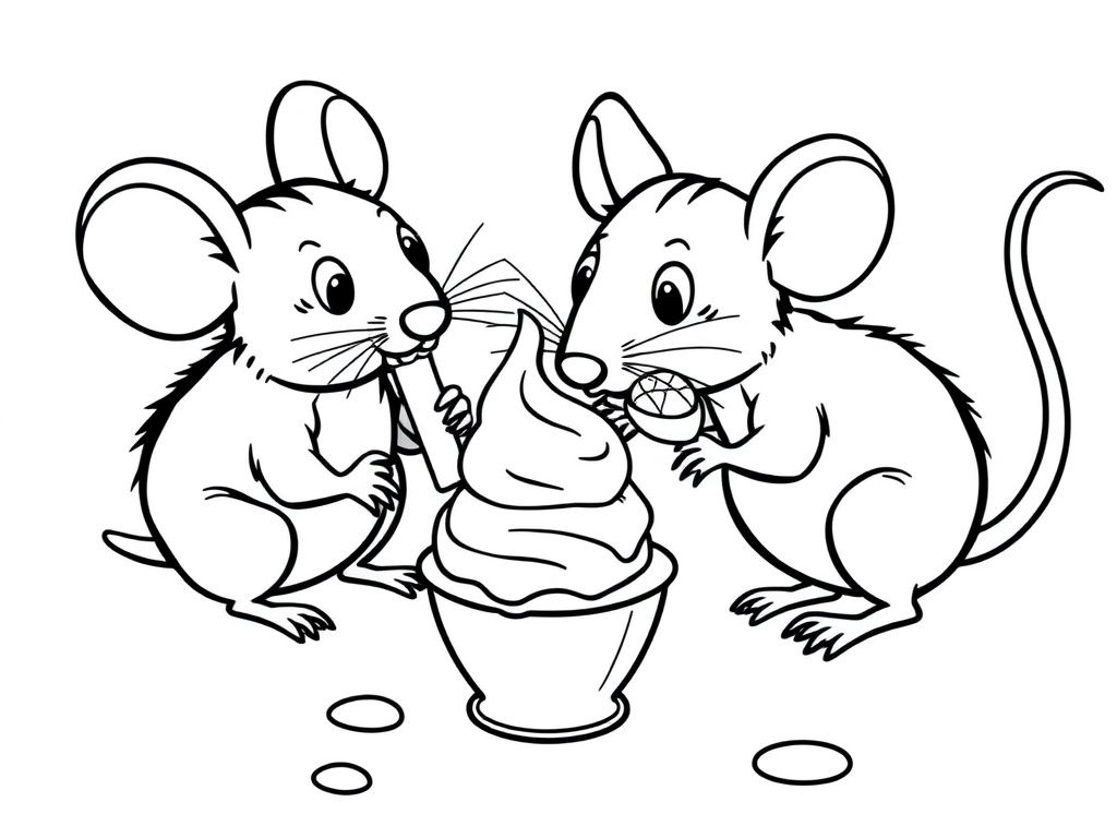 Cute Mice Ice Cream Coloring Page - Free Printable Coloring Page