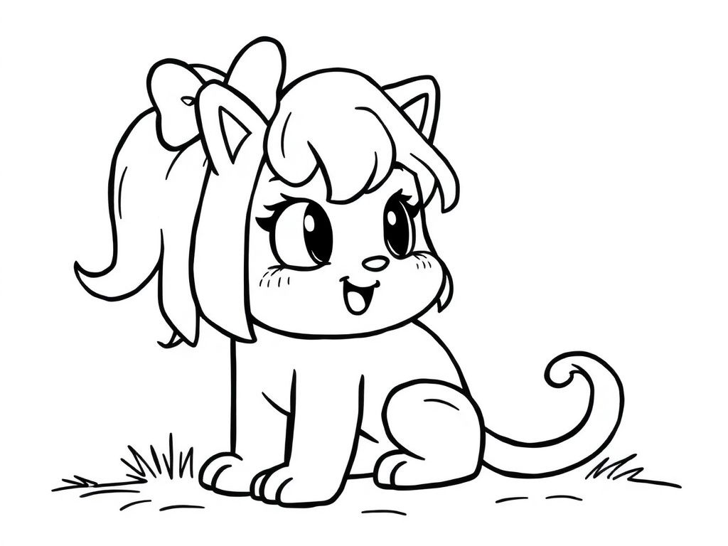 Cute Cartoon Cat Coloring Page - Free Printable Coloring Page