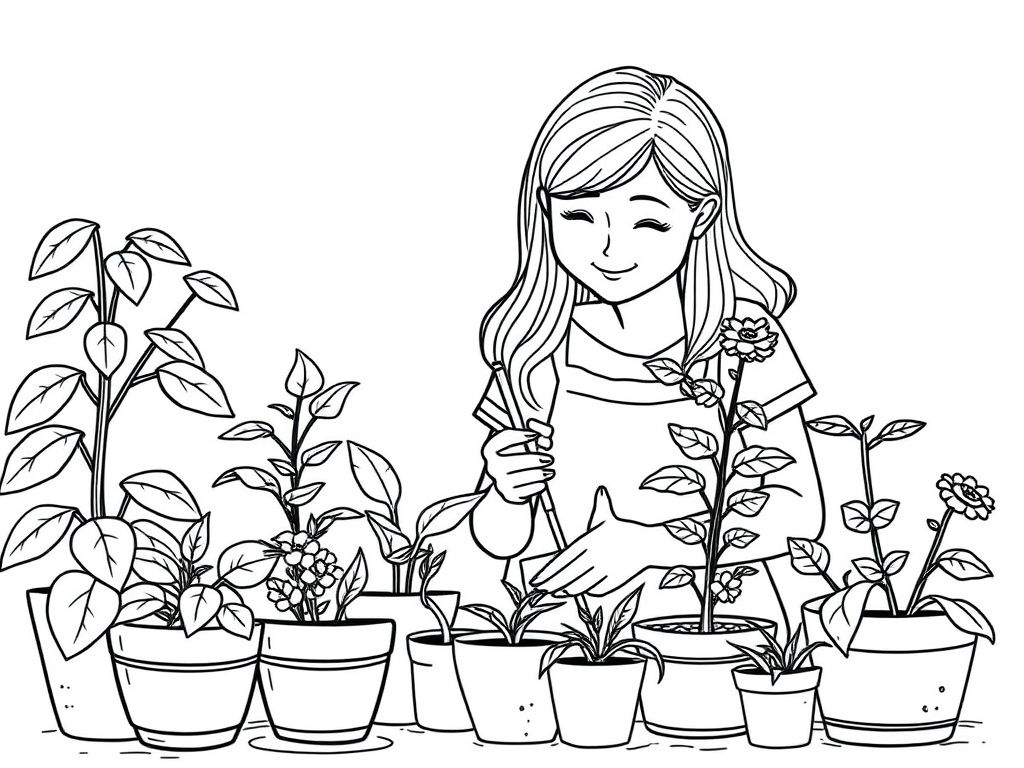 Gardening Girl Coloring Page - Free Printable Coloring Page