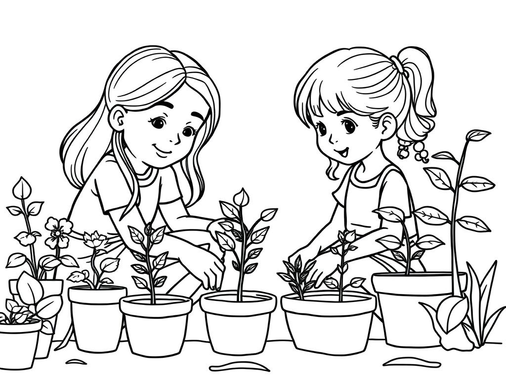 Gardening Girls Coloring Page - Free Printable Coloring Page